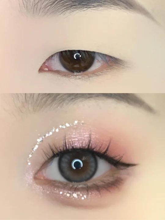 单眼皮眼妆|桃粉碎钻截断💗 新手简易约会妆 度小视