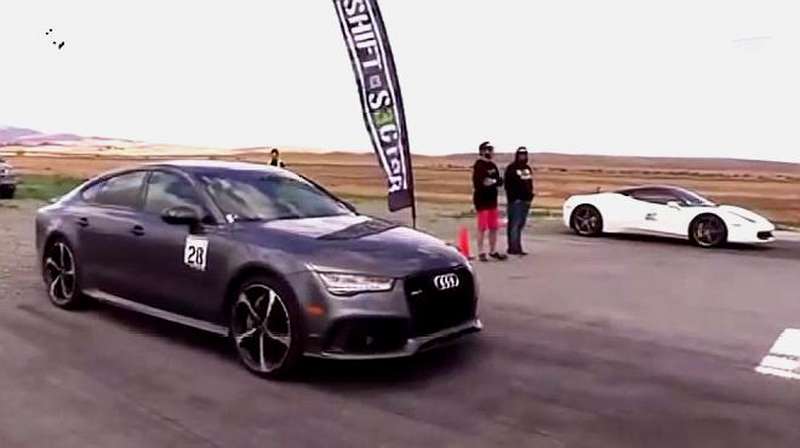 奥迪RS7秒杀法拉利458，其实刚起步时就能看到苗头了,汽车,玩车,好看视频