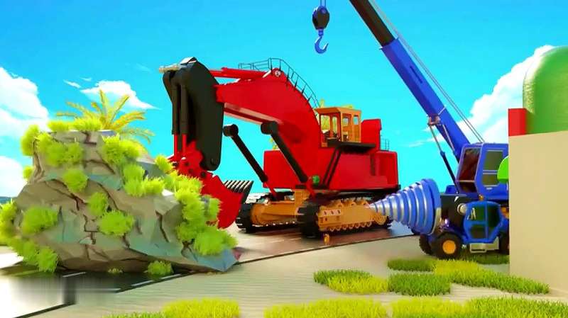 动画片挖掘机视频：程车钩机挖掘机吊机，一起工作，场面很壮观,亲子,早教,好看视频