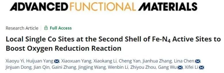 AFM：Fe-N4中心第二壳层引入Co单原子，有效提高ORR反应活性