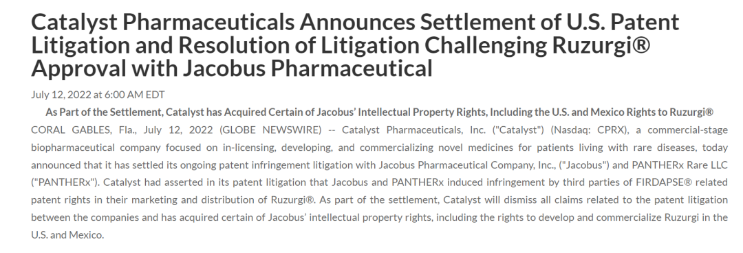 海外观察：小而美，100亿市值的Catalyst Pharmaceuticals布局