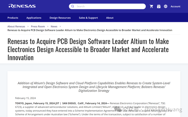 重磅！瑞萨电子宣布收购PCB设计软件 Altium