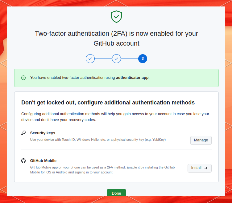 GitHub 2FA（双重身份验证）配置指南与注意事项