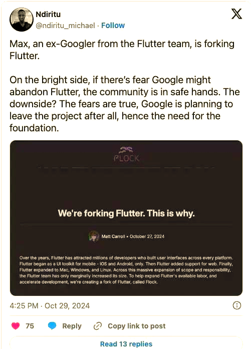 Flutter 前景堪忧，前谷歌员工推出 Flock 分叉寻求出路